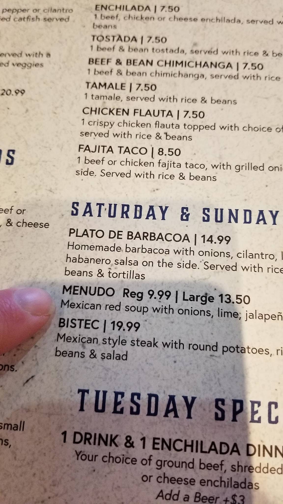 Menu at Dos Leones restaurant, Graham, TX-16