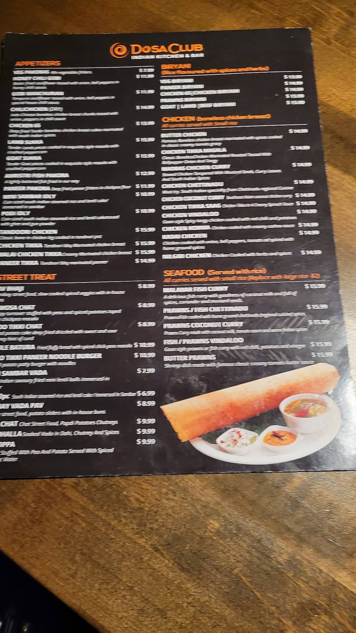 Menu at Dosa club Indian kitchen & Bar, Abbotsford