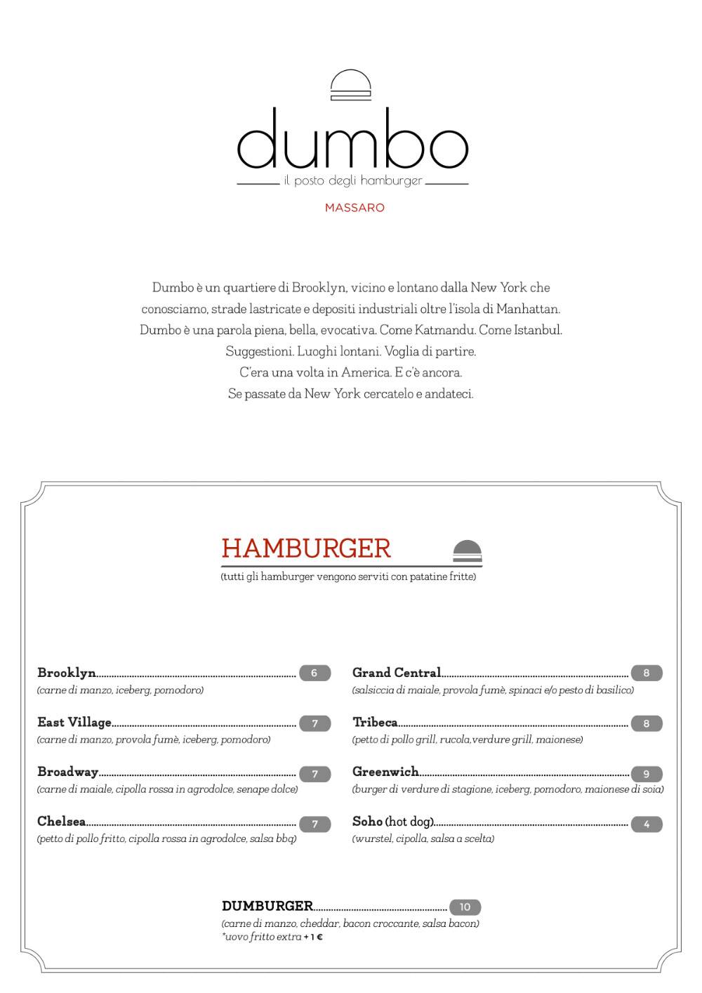 Menu da Dumbo il posto degli hamburger ristorante, Palermo