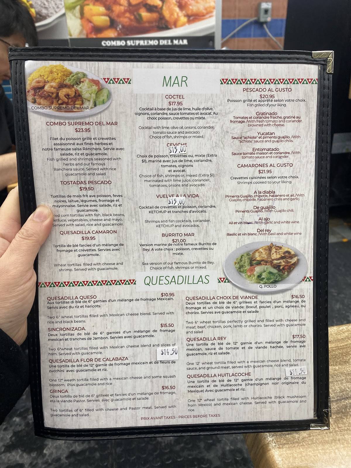 Menu at EL REY DEL TACO restaurant, Montréal, 232 Rue Jean-Talon E