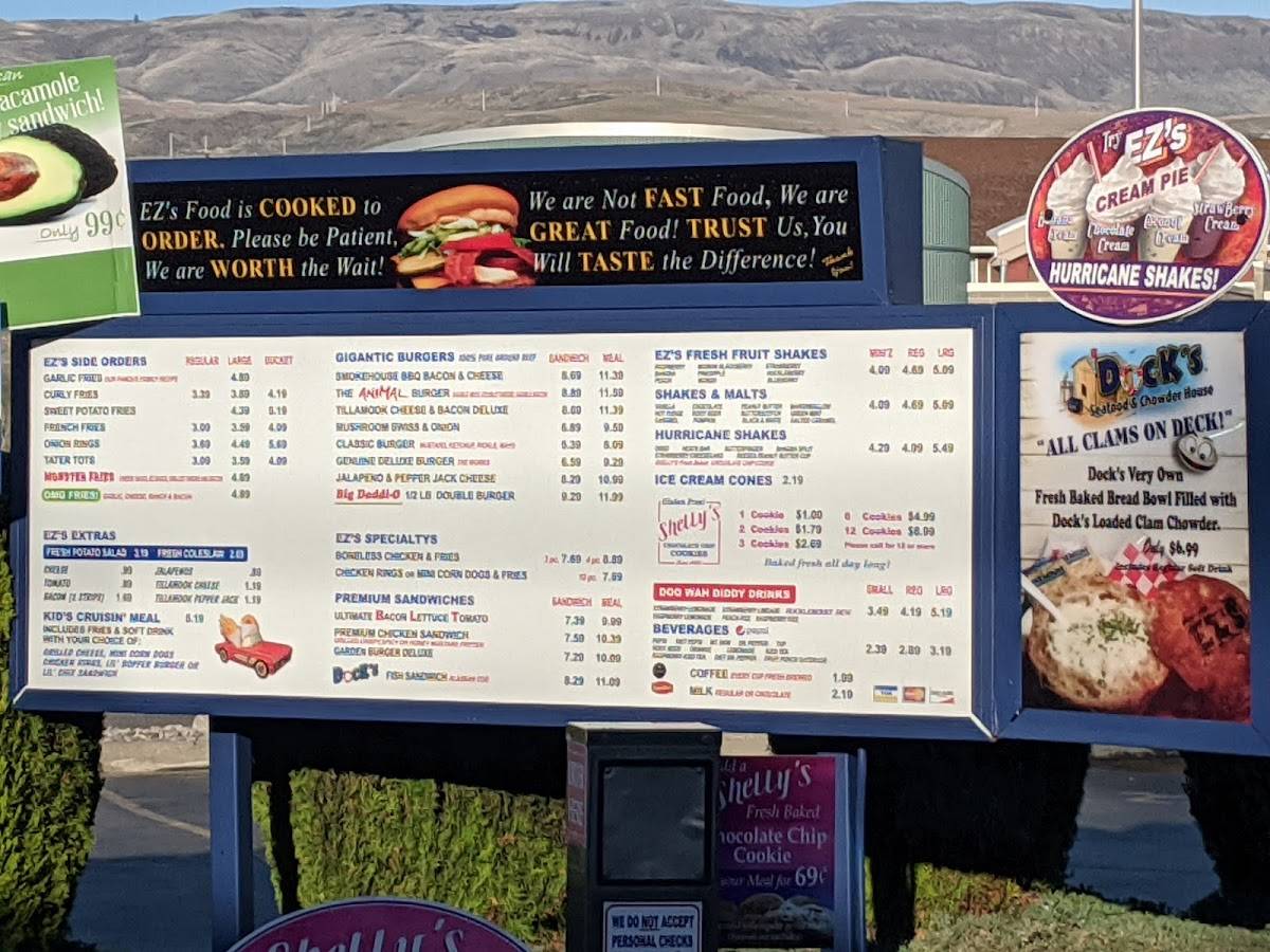 Menu at EZ's Burger Deluxe restaurant, Wenatchee