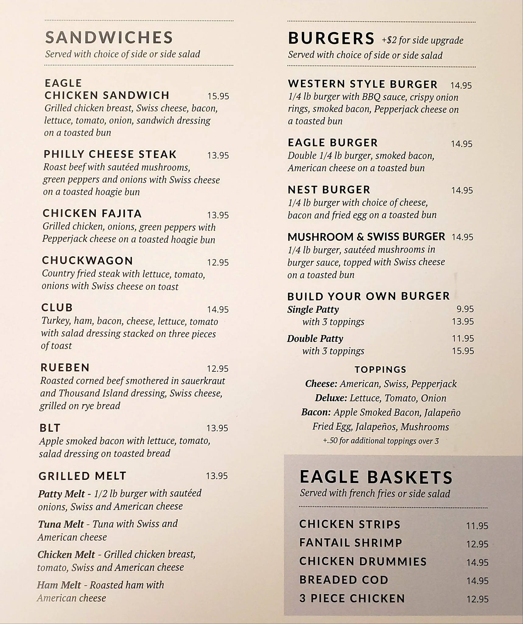 Menu at Eagles Club, Dickinson