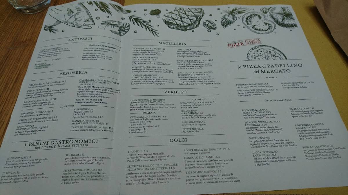 Menu au Eataly Torino Lingotto restaurant, Turin, Via Ermanno Fenoglietti