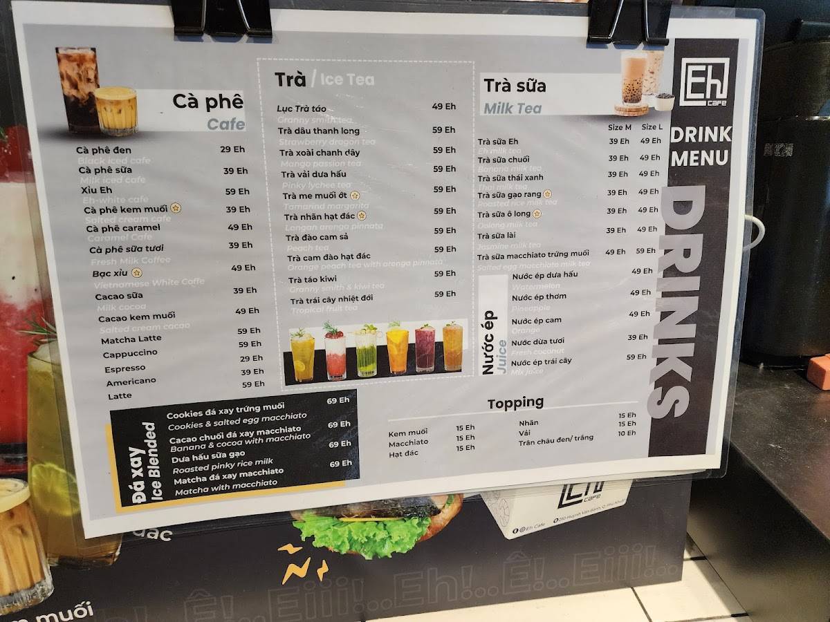 Menu at Eh Cafe, Ho Chi Minh City, 210 Huỳnh Văn Bánh