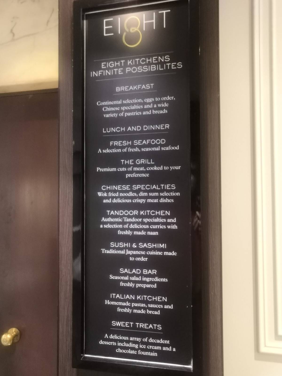 Menu at Eight at Cordis, Auckland restaurant, Auckland