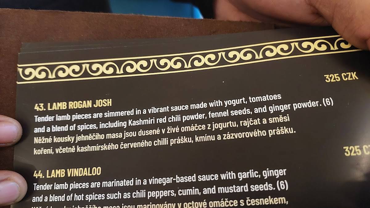 Menu at Ekant Indian Restaurant, Prague