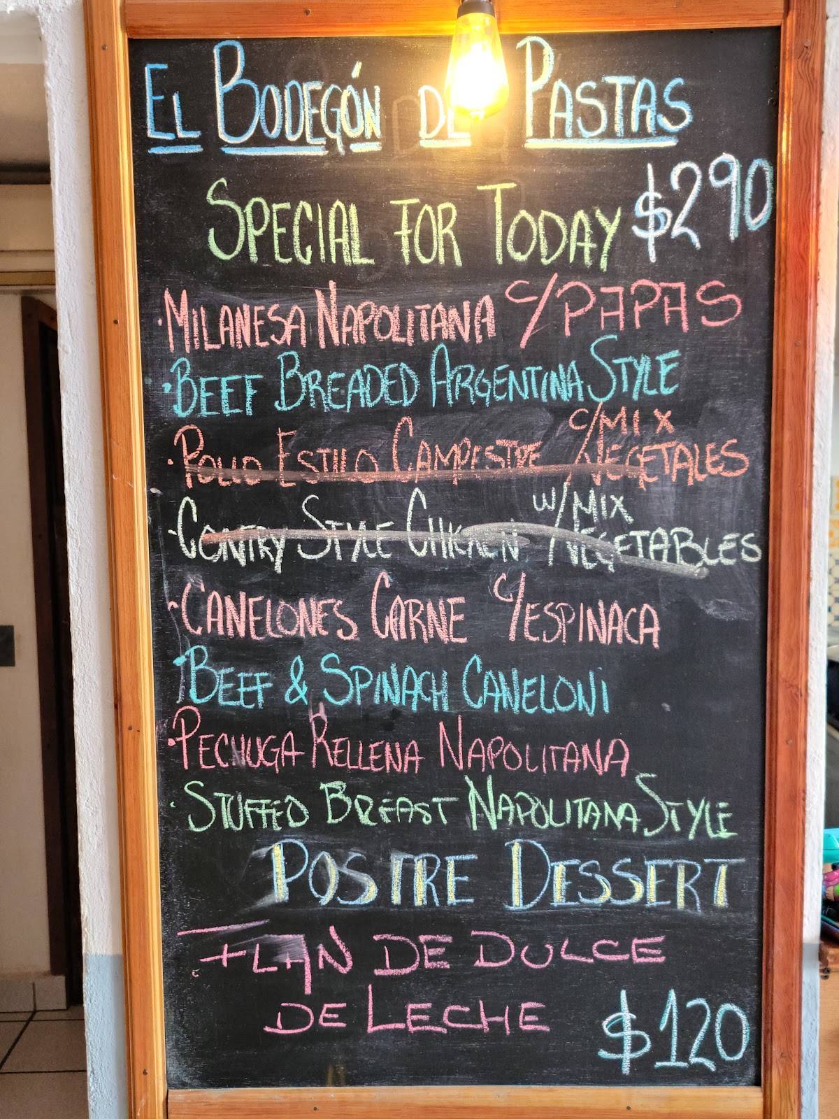 Menu at El Bodegón de Pastas restaurant, Puerto Vallarta