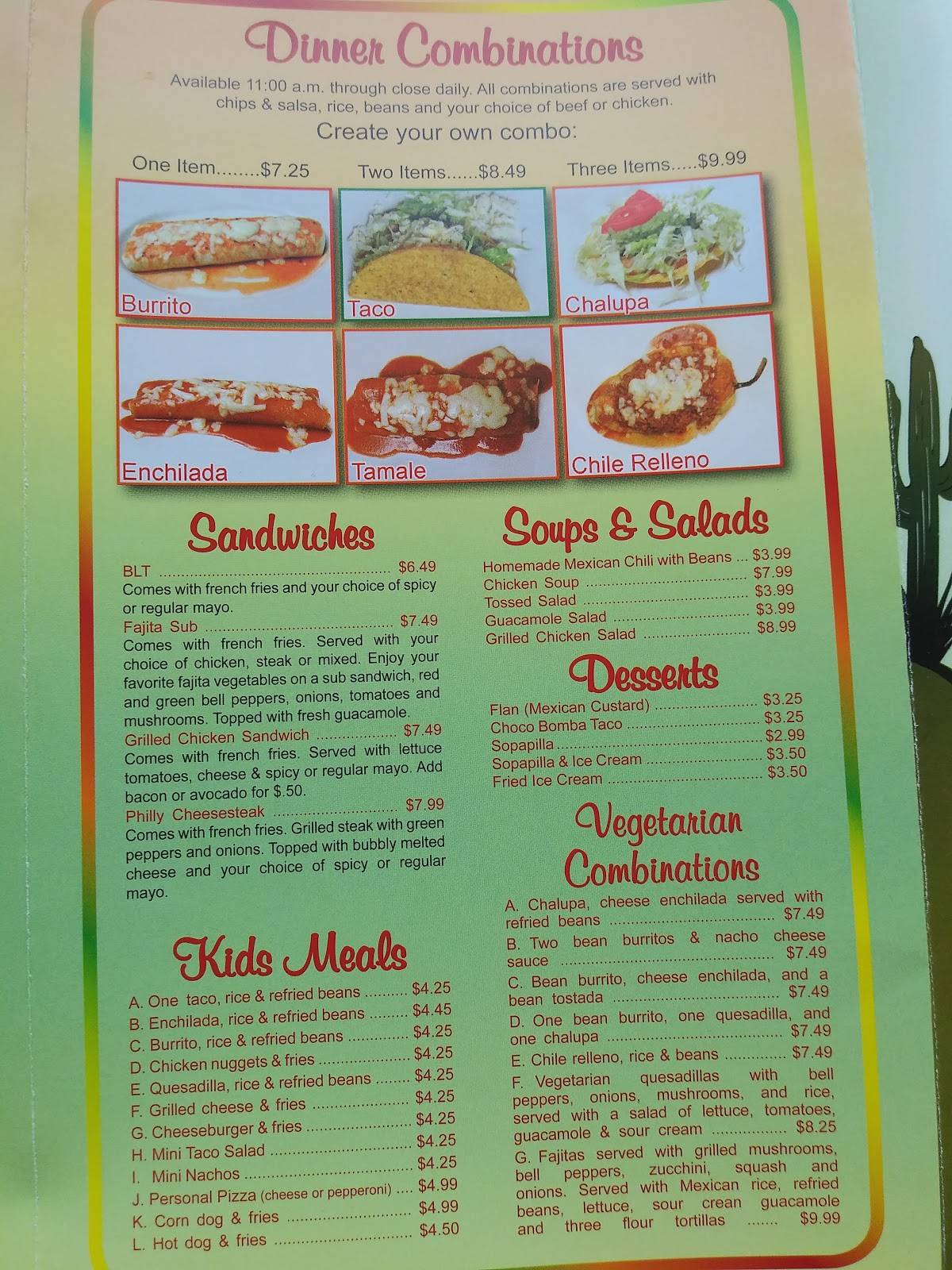 Menu at El Canon Washington Courthouse restaurant, Washington Court House