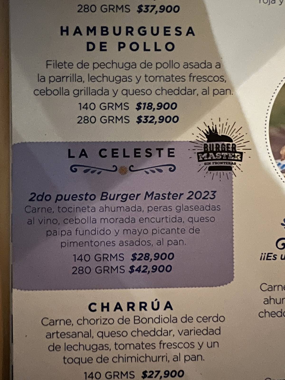 Carta del restaurante El Chori Charrúa, Bogotá, La Calera #16 Este-1 a ...