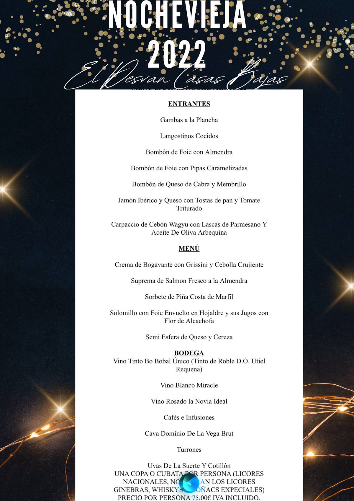 Carta de El Desván BAR RESTAURANTE., Casas Bajas