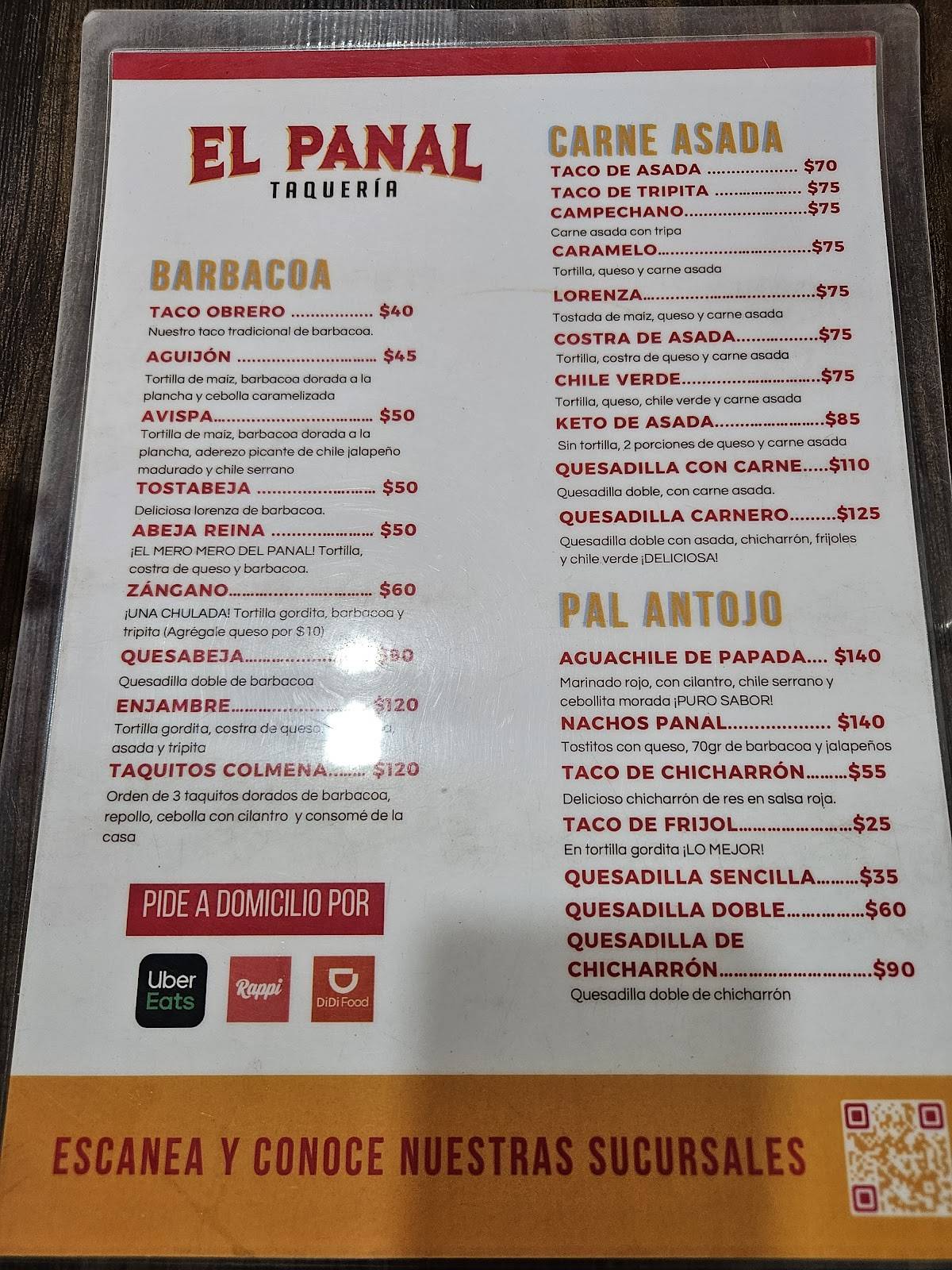 Carta del restaurante El Panal Taquería Sucursal Matriz, Hermosillo