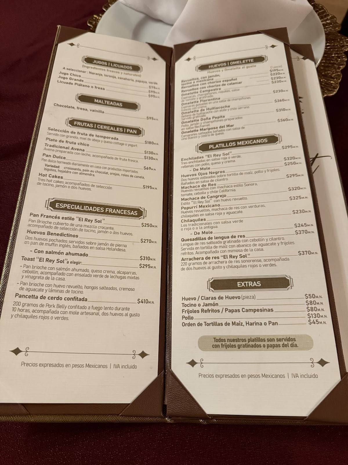 Carta de Restaurant El Rey Sol, Ensenada