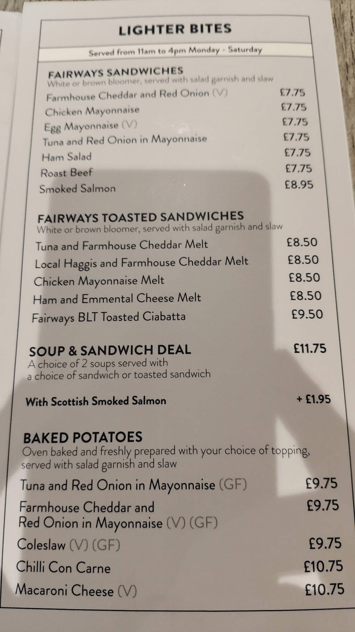 Menu at Fairways Golf Centre & Restaurant, Inverness, Fairways Business ...