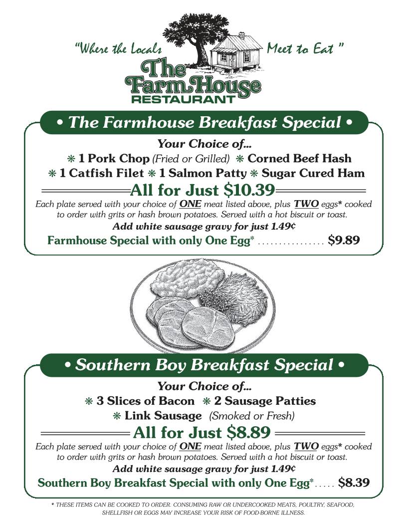 Menu at Farmhouse Restaurant, Lake Park