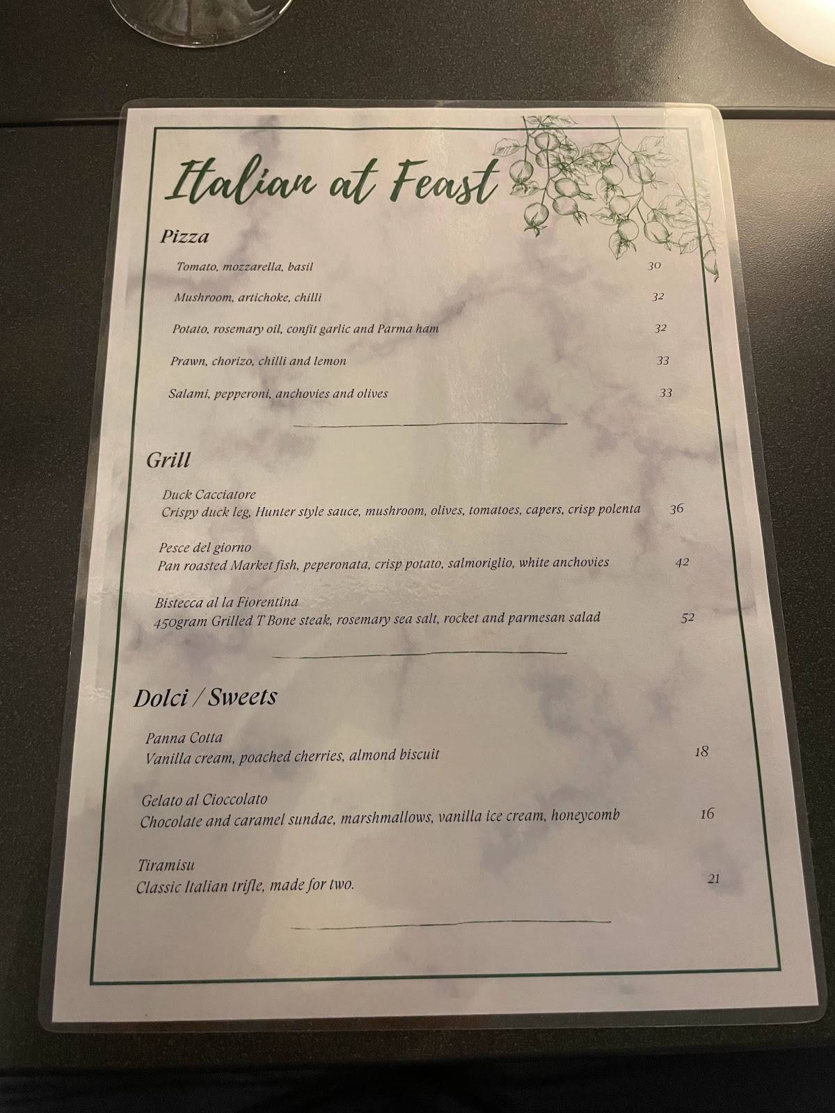 Menu at Feast Restaurant, Port Douglas
