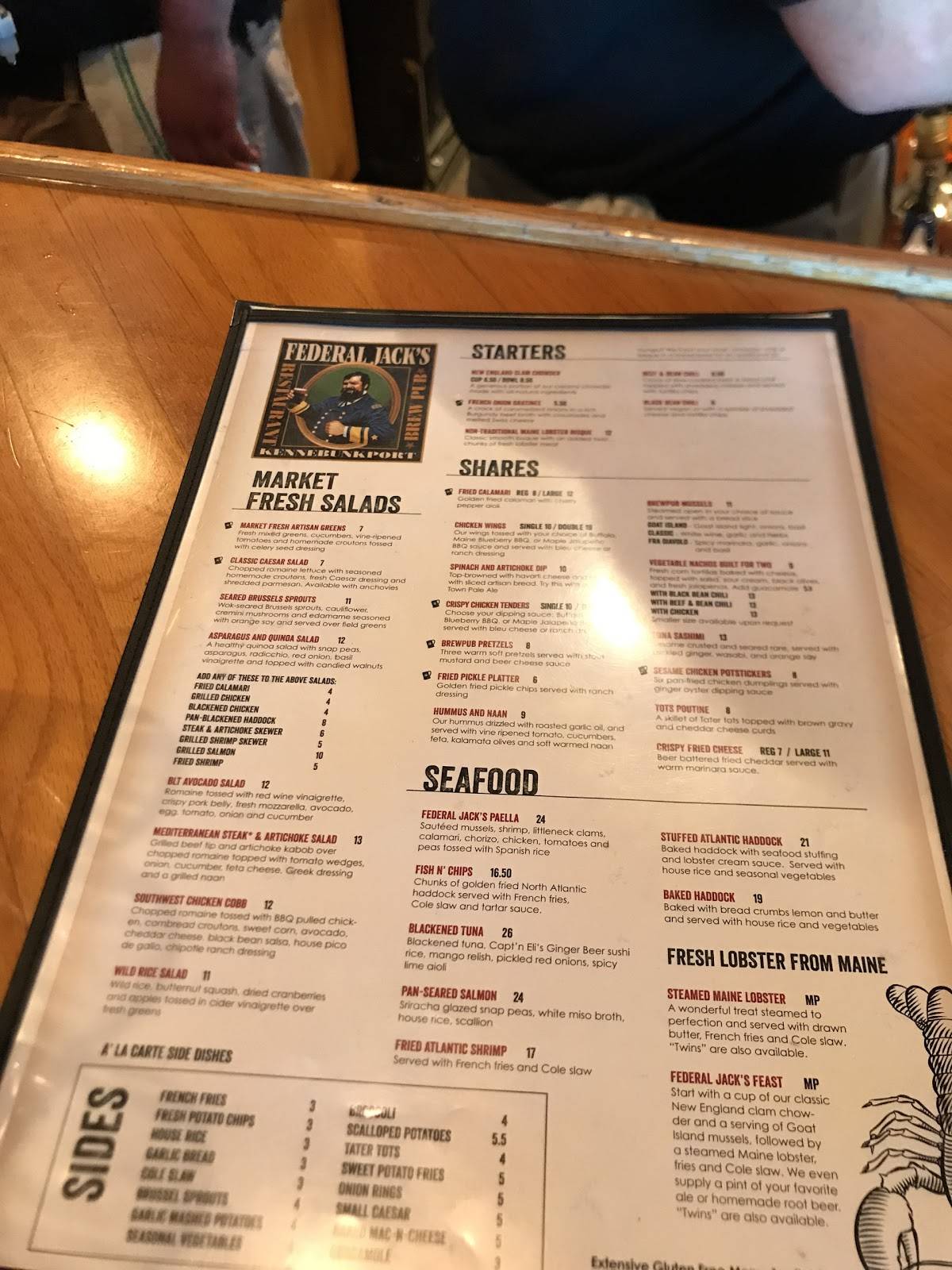 Menu at Federal Jack's restaurant, Kennebunk, 8 Western Ave