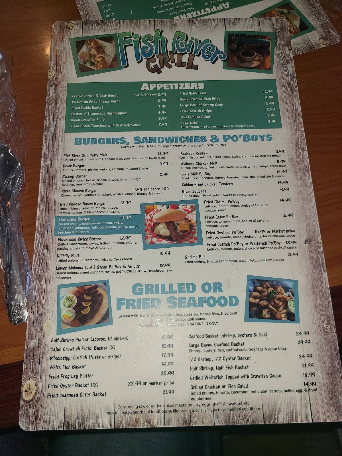Menu at Fish River Grill restaurant, Foley