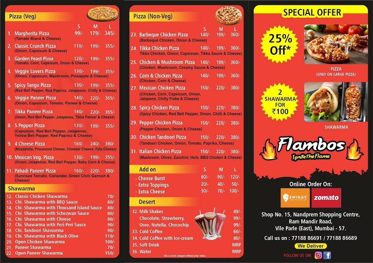 Menu at Flambos, Mumbai, Shop no 15