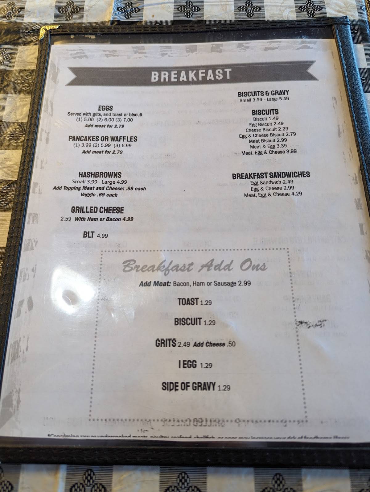 Menu at Fondren's Cafe, Malvern
