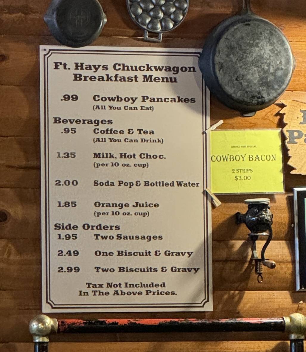 Menu at Fort Hays Chuckwagon Supper & Show restaurant, Rapid City, Fort ...