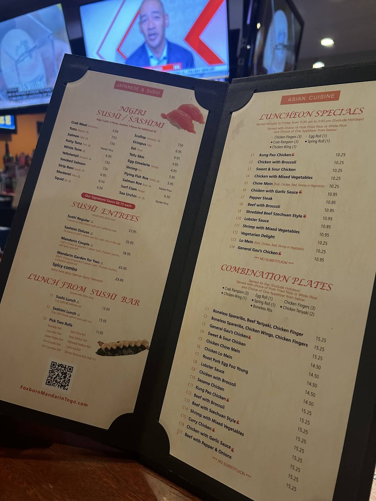 Menu at Foxboro Mandarin Chinese &Japanese Restaurant, Foxborough