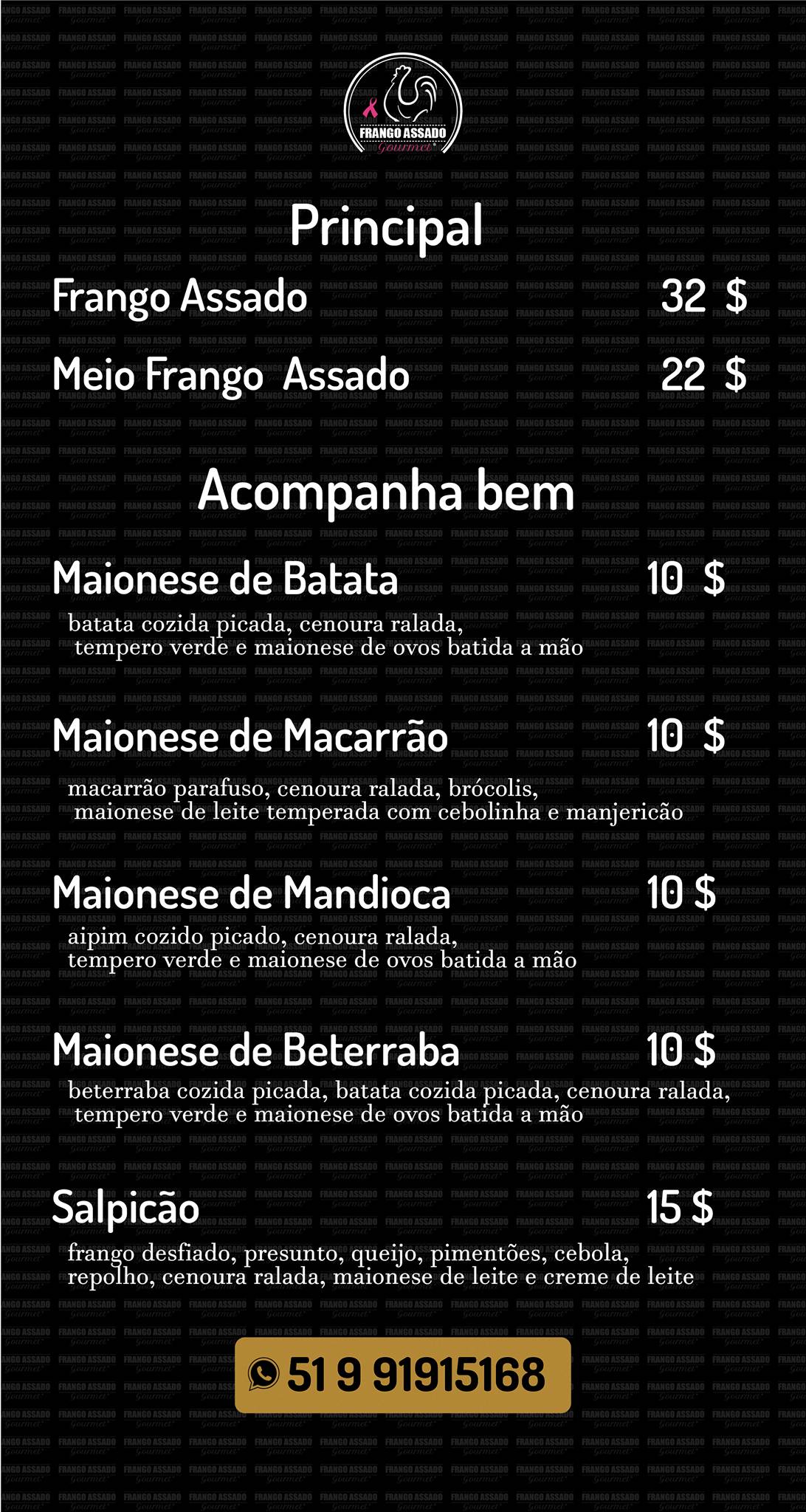 Menu em Frango Assado restaurante, Canoas, R. Monte Castelo
