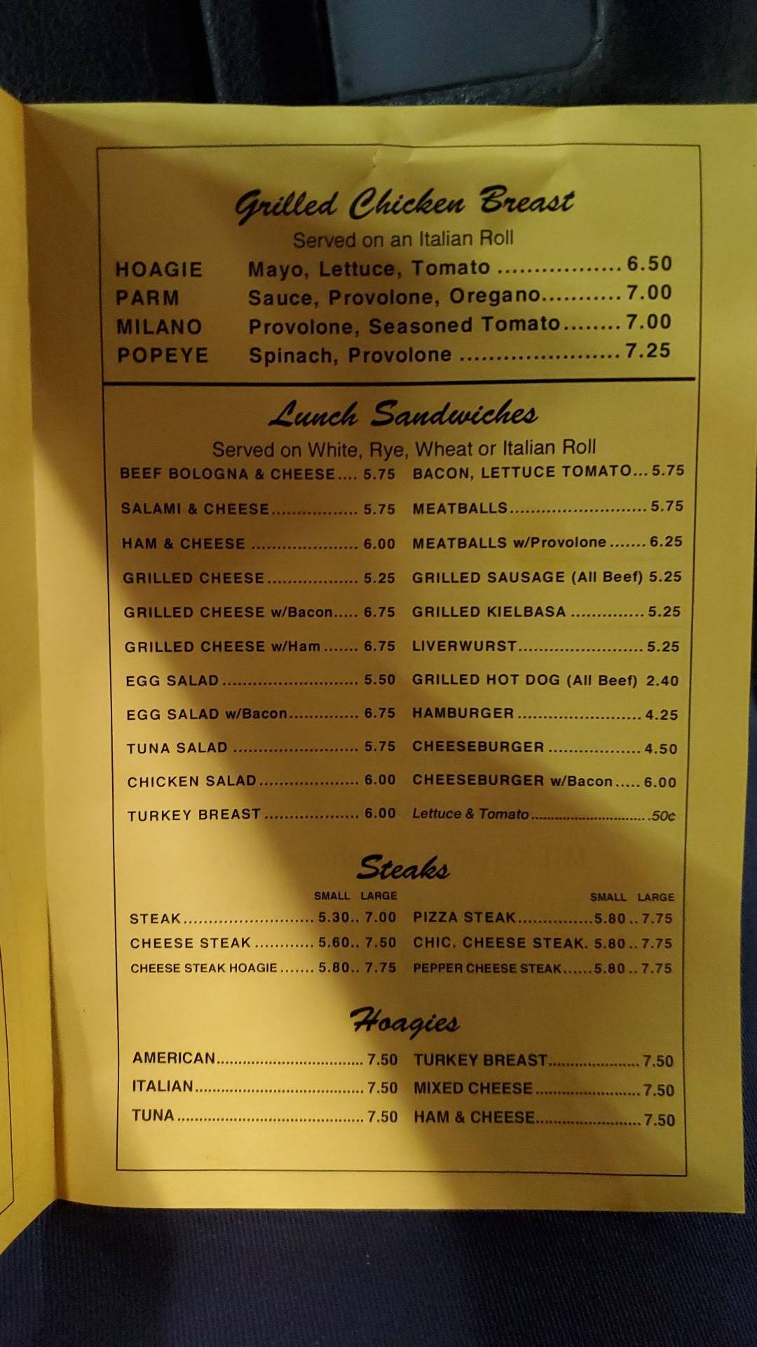 Menu at Frank's Breakfast & Lunch restaurant, Philadelphia, 2433 South ...