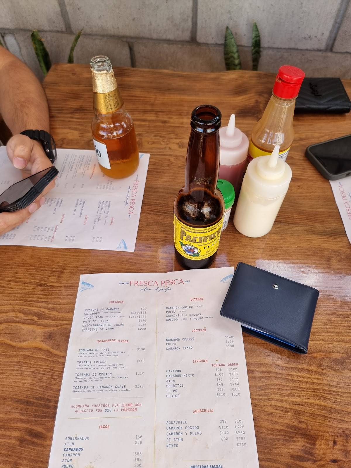 Menu at Fresca Pesca restaurant, Culiacán
