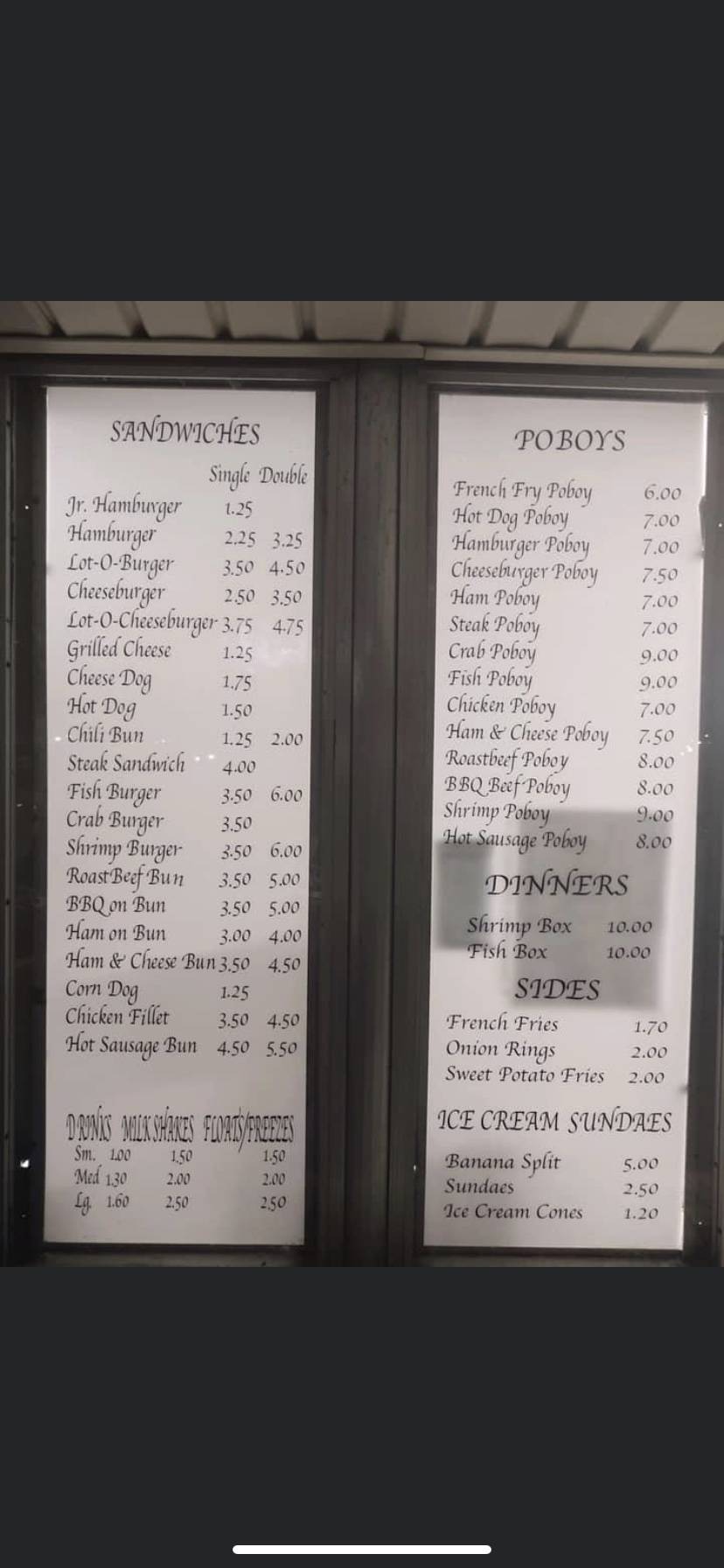 Menu at Frostop restaurant, Picayune