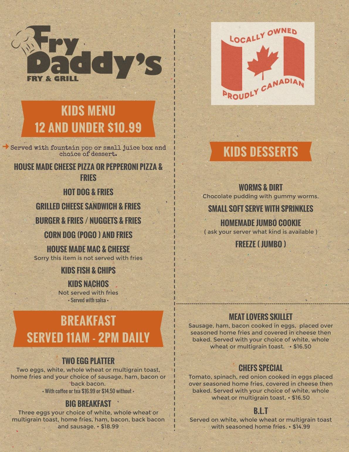 Menu at Fry Daddy’s - Fry & Grill restaurant, Middle Sackville
