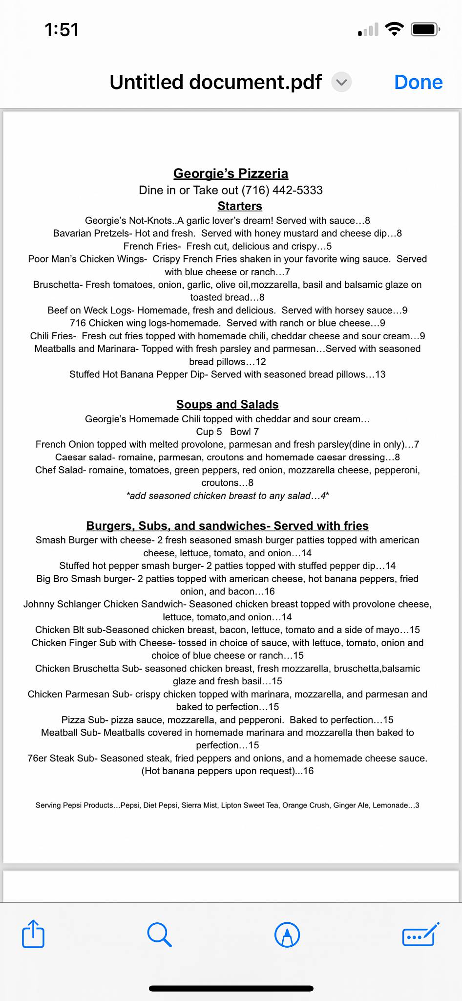 Menu at Georgie's Pizzeria, Akron