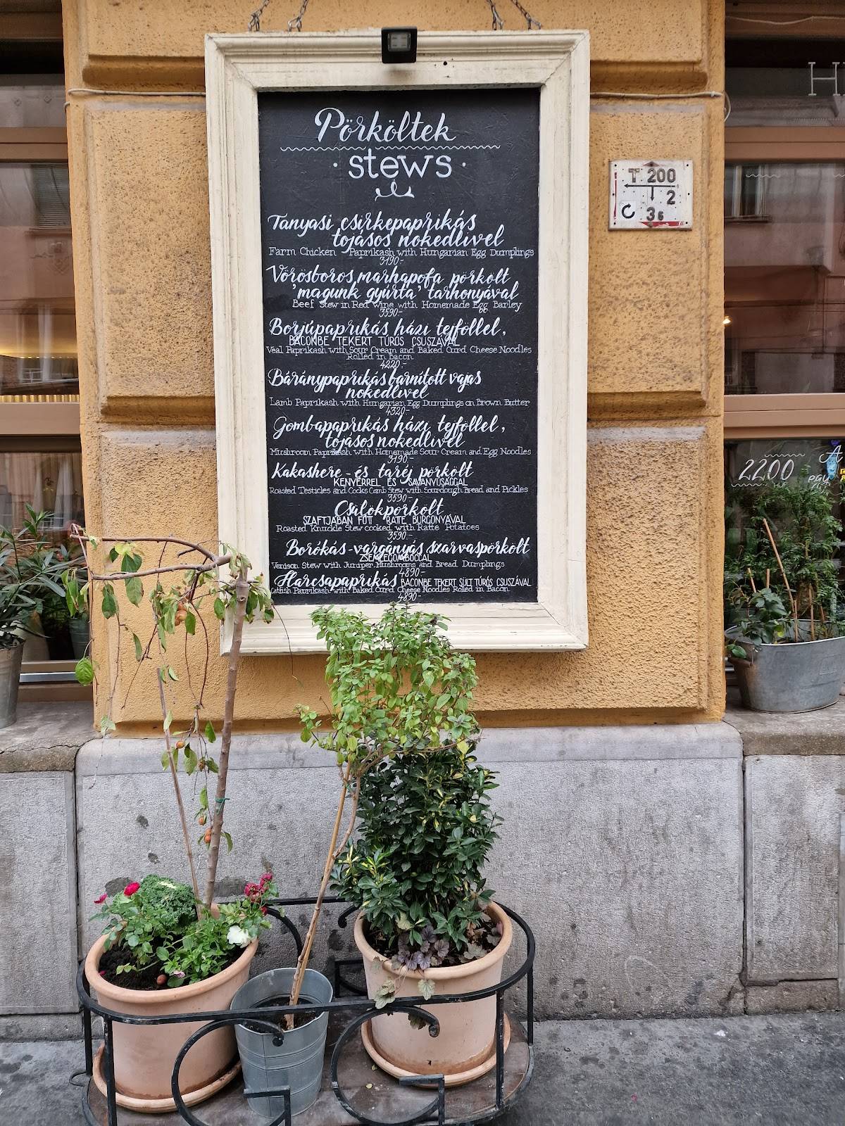 Menu at Gettó Gulyás restaurant, Budapest