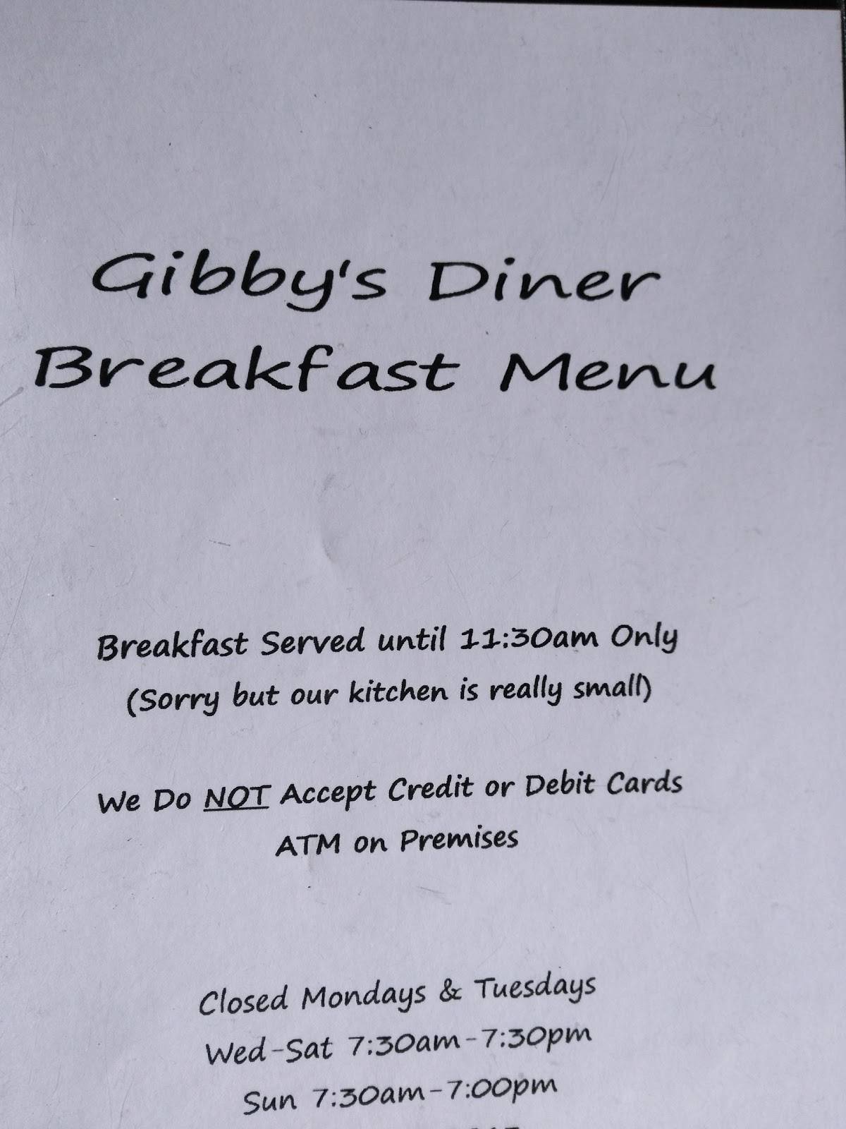 Menu at Gibby's Diner & Restaurant, Delanson