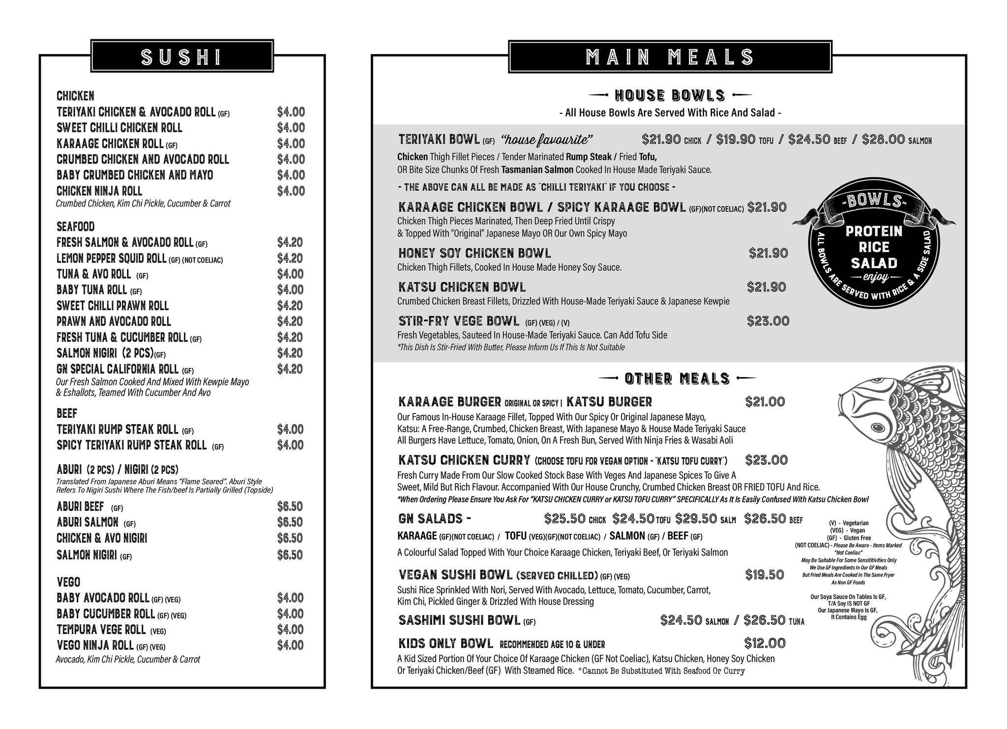 Menu at Ginja Ninja Sushi Cafe & Bar, Canungra