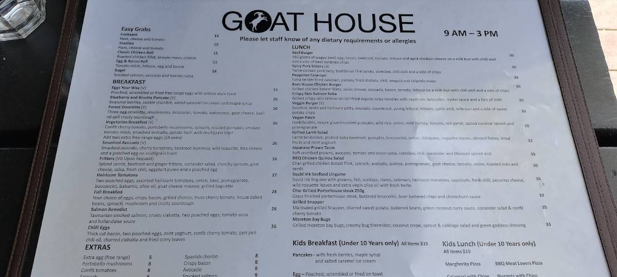 Menu at Goat House restaurant, Elsternwick, 272 Glen Huntly Rd