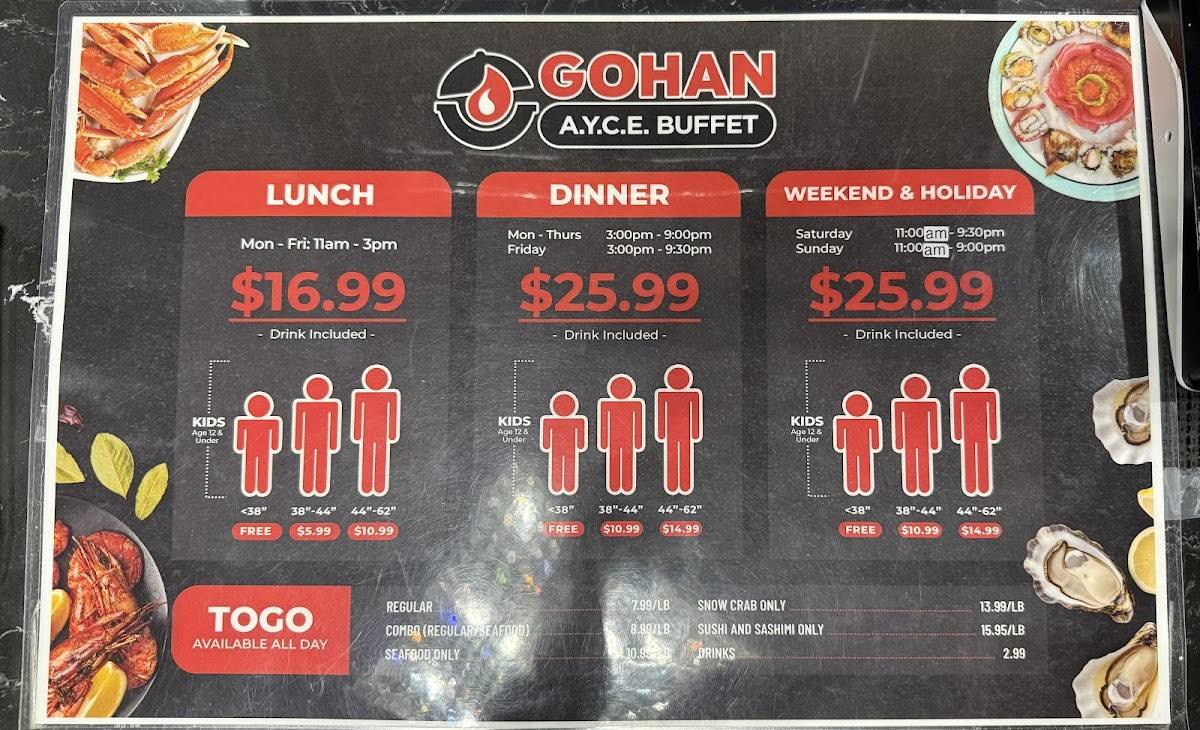 Menu at Gohan A.Y.C.E Buffet restaurant, Tracy