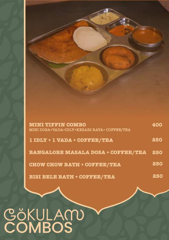 Menu at Gokulam South Indian Restaurant, New Delhi