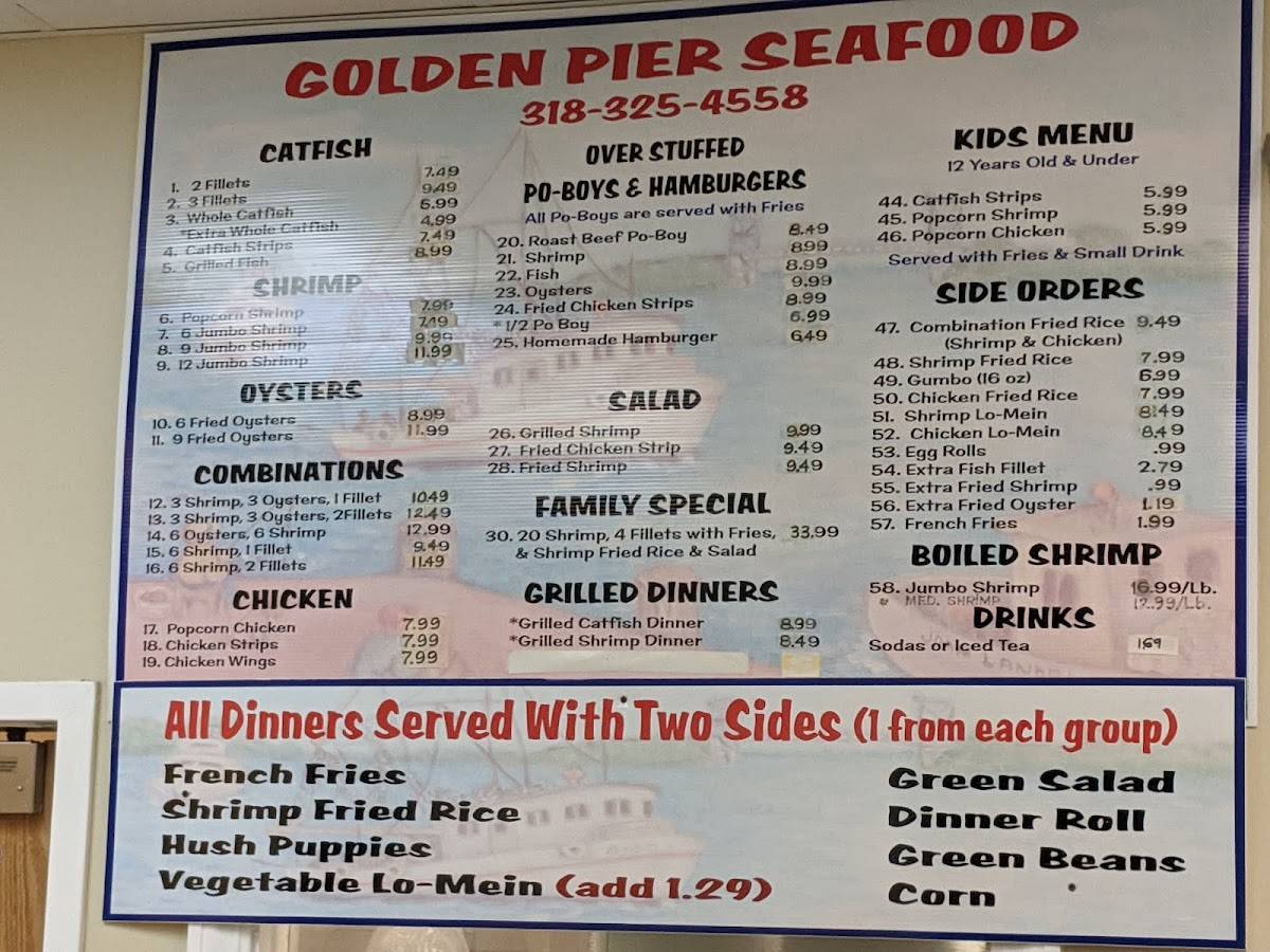 Menu at Golden Pier Seafood restaurant, West Monroe