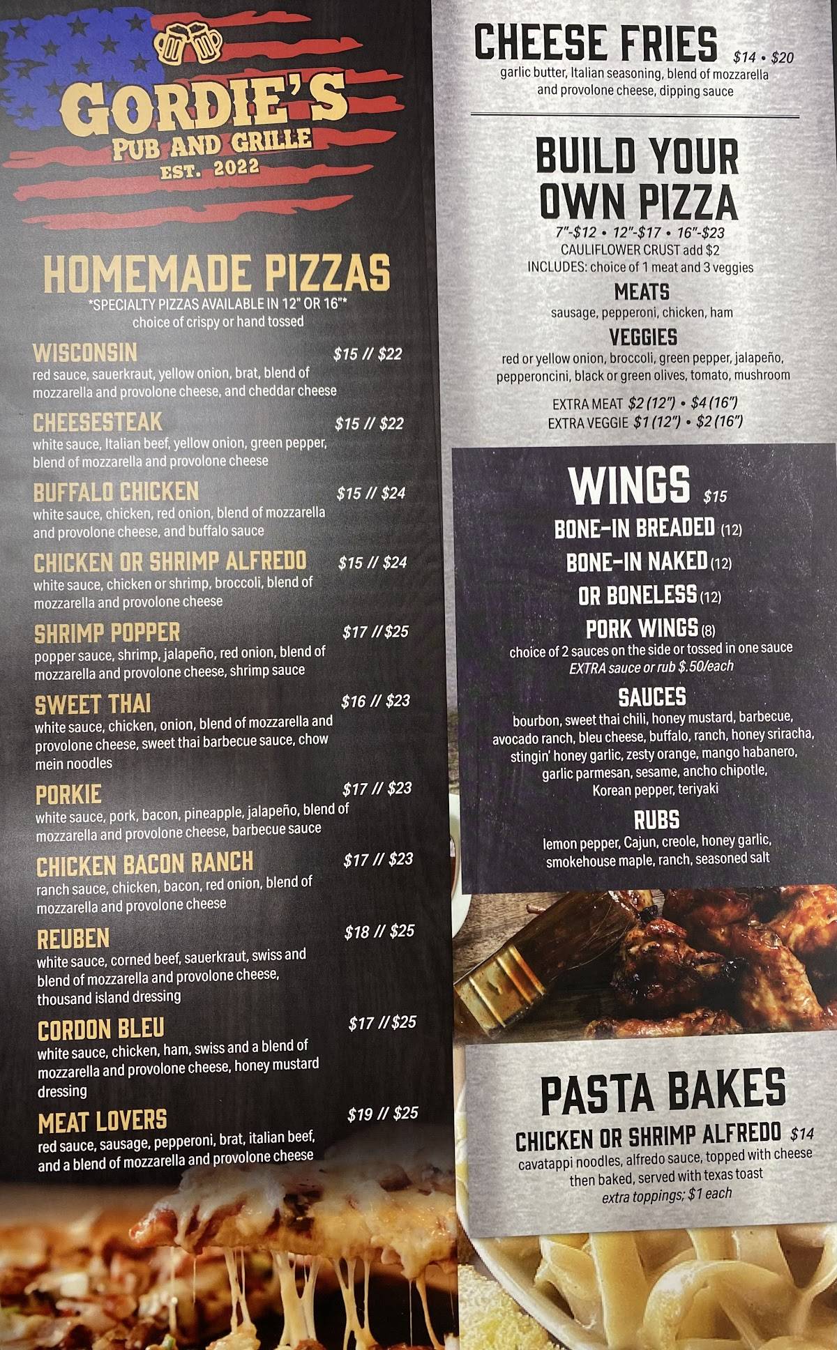 Menu at Gordie’s Pub & Grille, Wisconsin Rapids