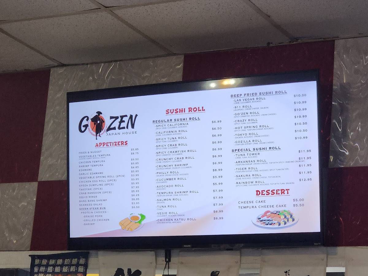 Menu at Gozen Japan House Hot Springs restaurant, Hot Springs