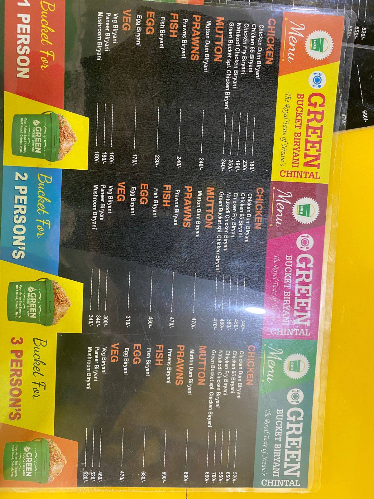 Menu at Green Bucket Biryani, Hyderabad, FFV2+4G5