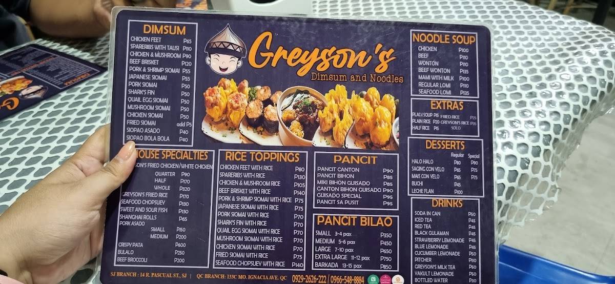 Menu at Greyson's Dimsum and Noodles - SAN JUAN BRANCH restaurant, San Juan