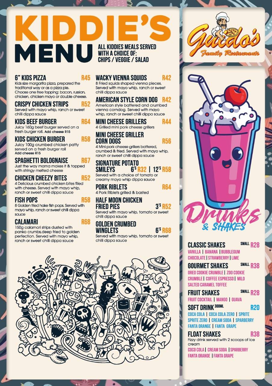 Menu at Guido's restaurant, Port Alfred