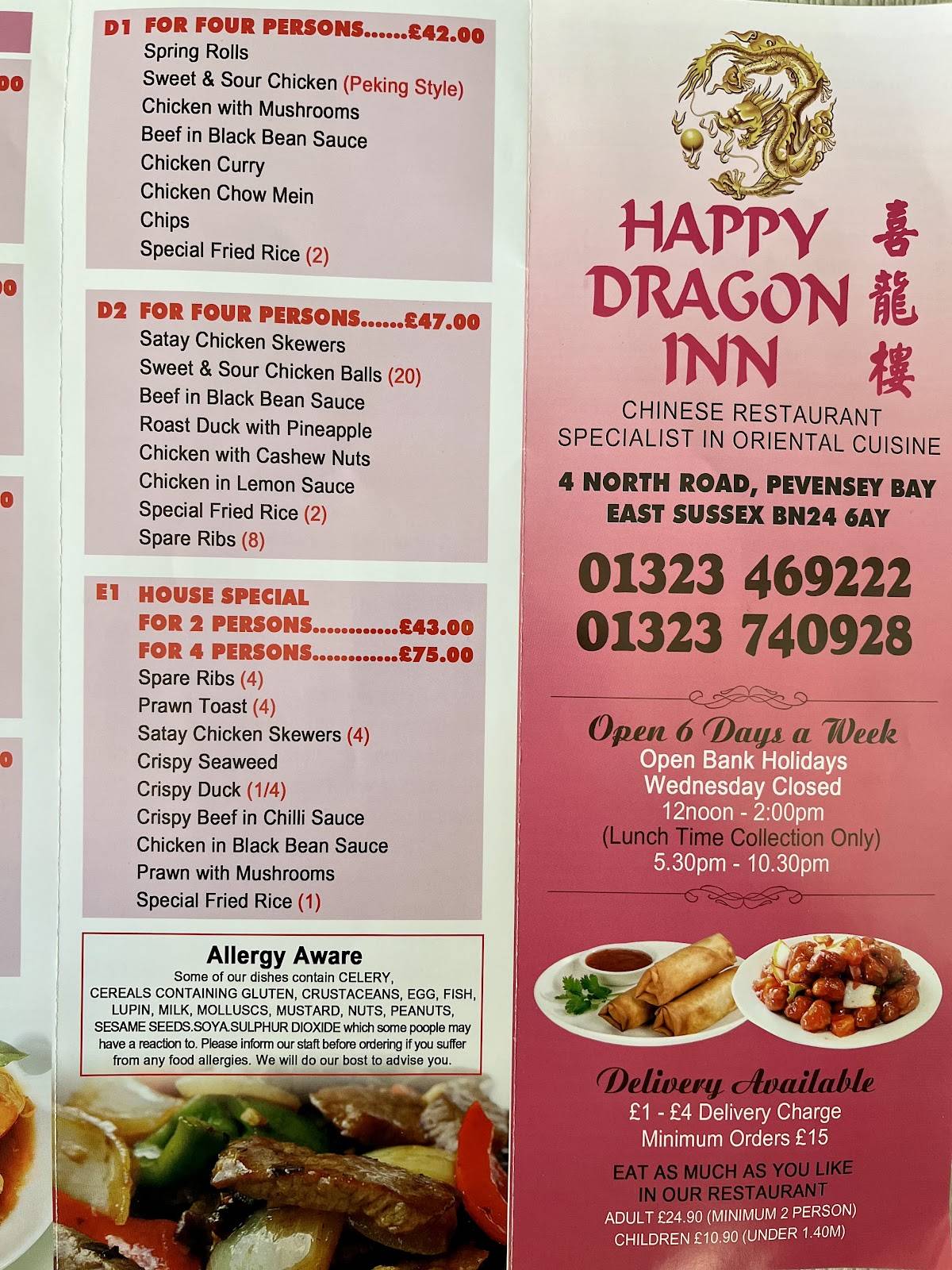Menu at Happy Dragon Inn restaurant, Pevensey, 4 North Rd