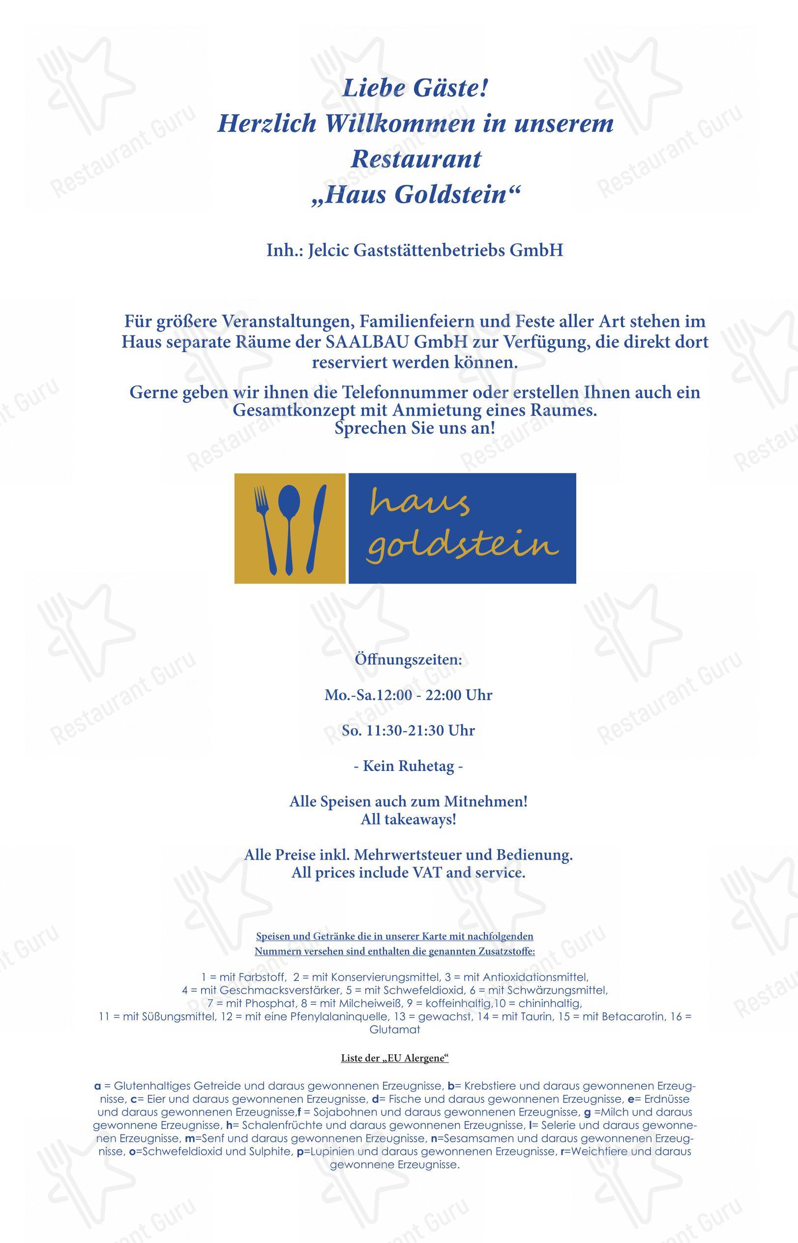 Speisekarte von Restaurant Haus Goldstein, Frankfurt am Main