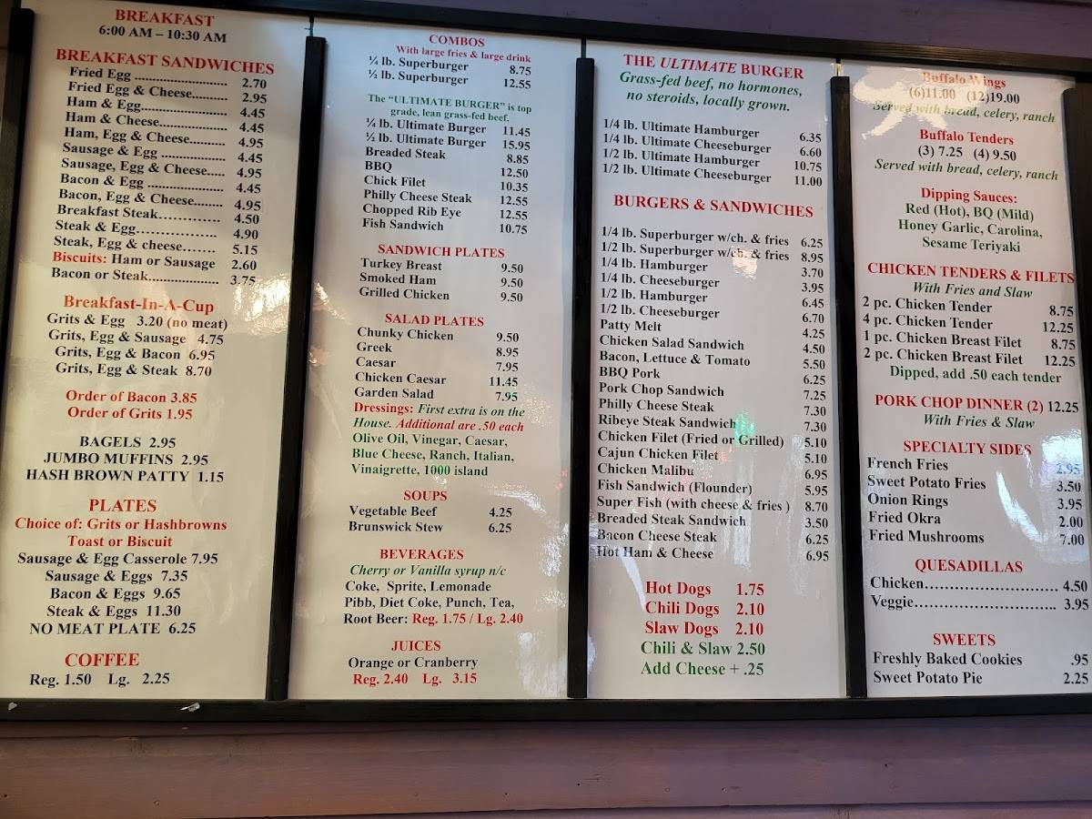 Menu at Henderson’s restaurant, Thomasville