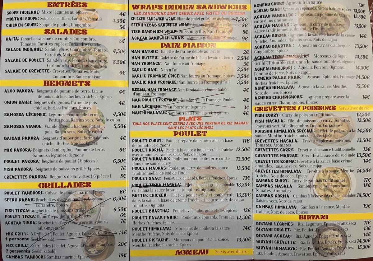 Menu au Himalayan Yak and Yeti Restaurant, Le Havre