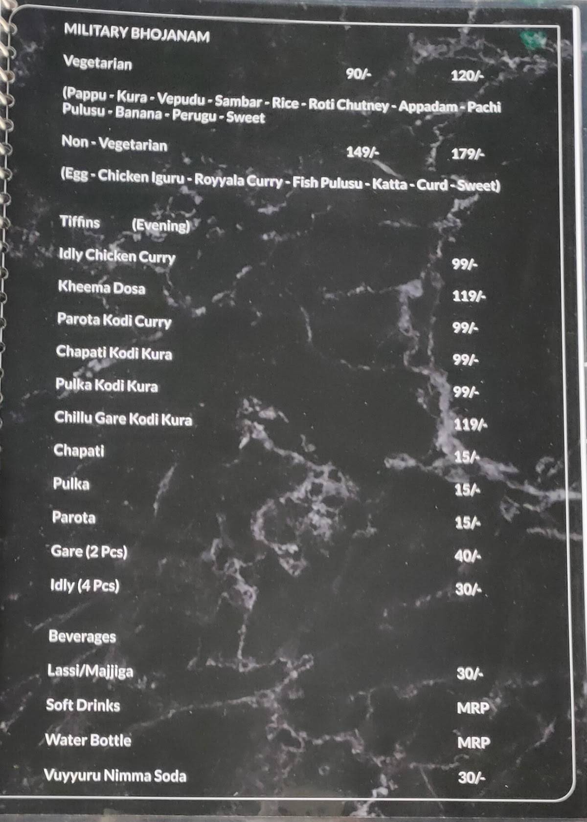 Menu at Hinduwani Military Hotel, Hyderabad
