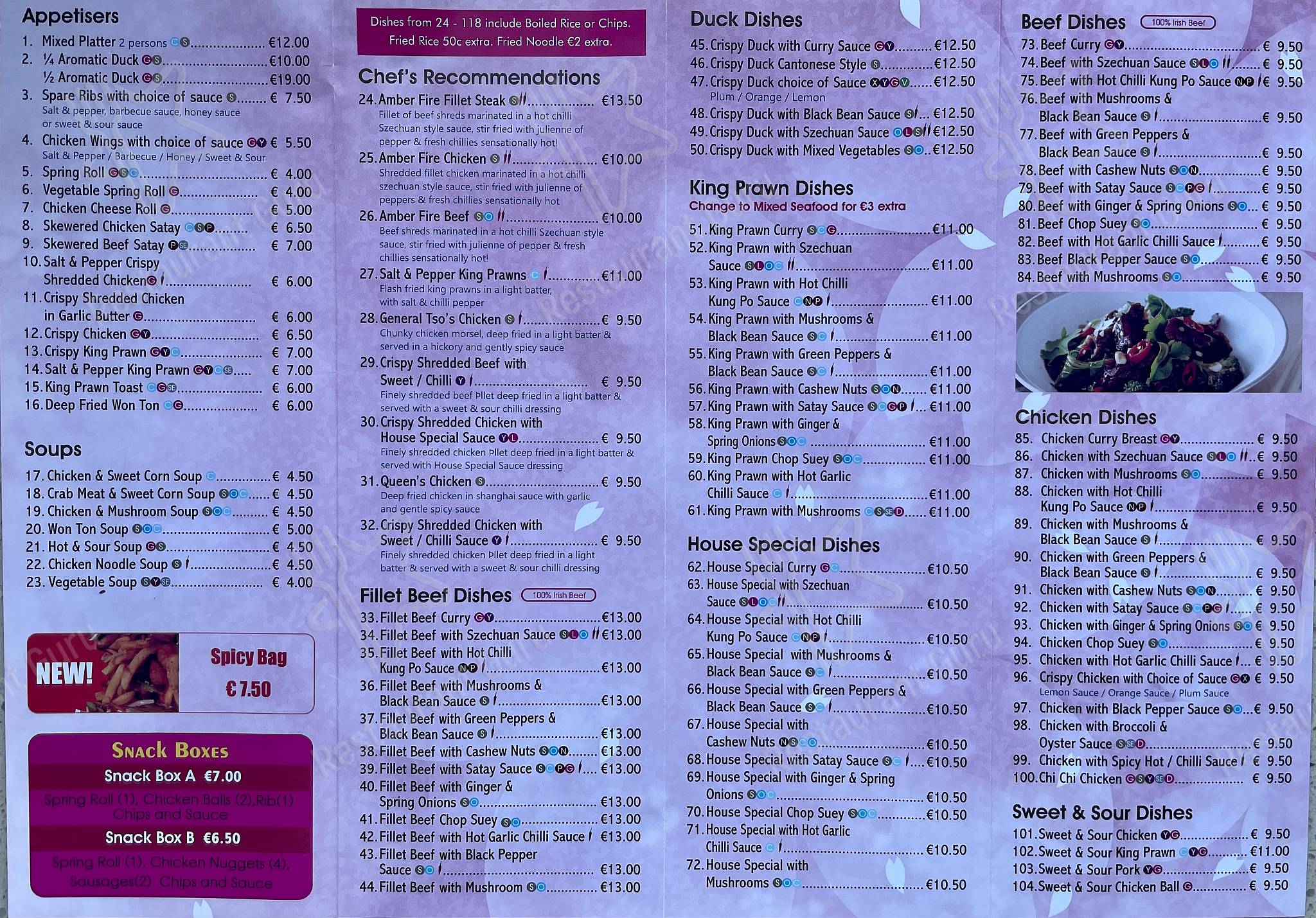 Menu at Ho Kee Chinese restaurant, Tralee