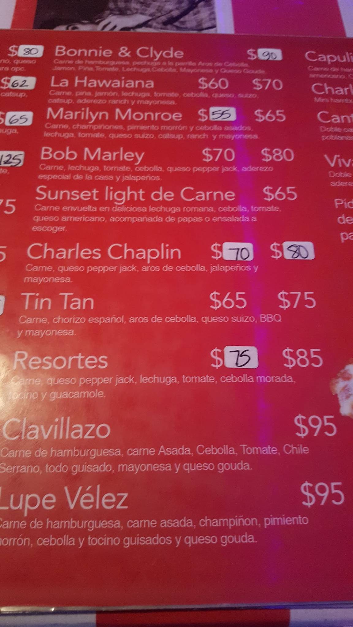 Carta del restaurante Hollywood Sunset Diner, Tijuana